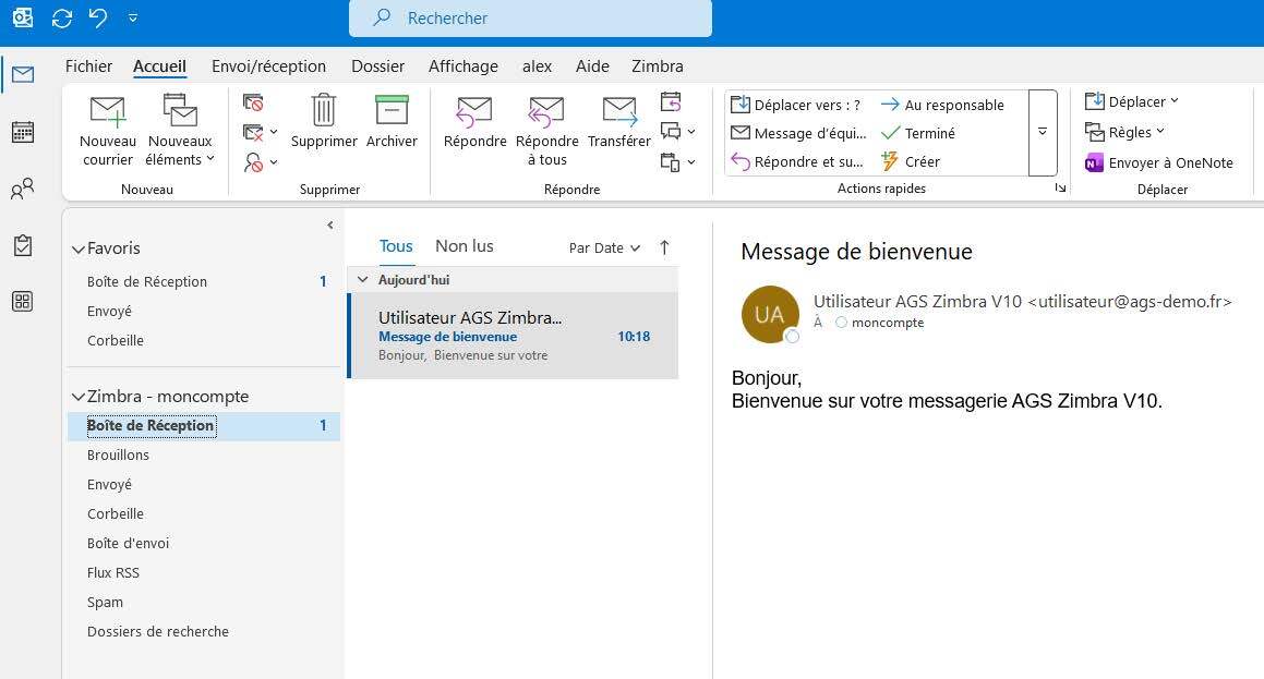 Se connecter à Zimbra V10 depuis Windows (Outlook)